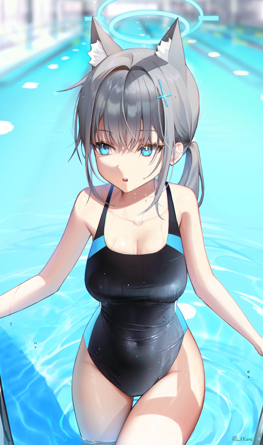 kkuni blue archive sunaookami shiroko animal ears cleavage halo nekomimi swimsuits wet ...
